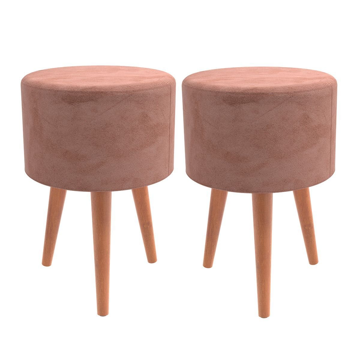 Kit Par de 2 Puffs Redondo Pés Palito Alto Padrão:rosa | MadeiraMadeira