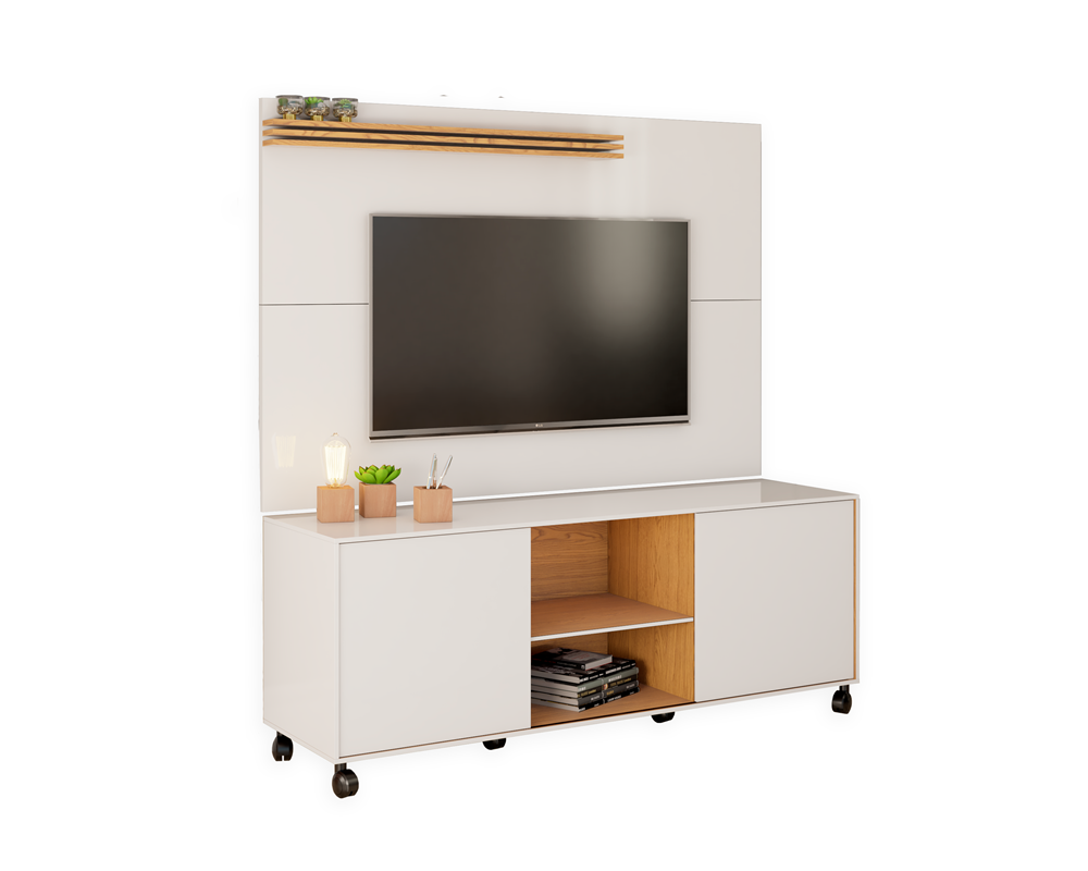 Rack e Painel para TV até 55 Polegadas Greco- Branco/Madeirado | MadeiraMadeira