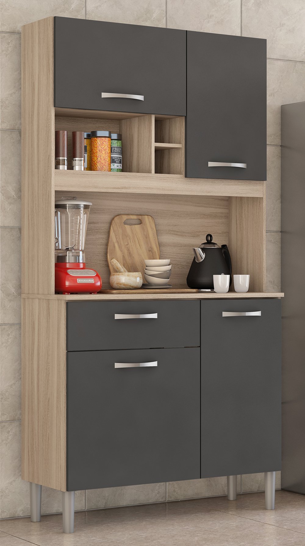 Kit Cozinha Compacta 04 Portas 01 Gaveta Malta Avena Grafito Demóbile ...