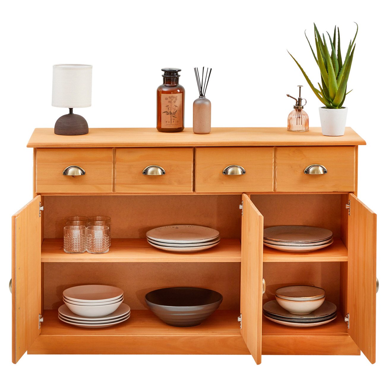 Cômoda Aparador Buffet Madeira 3 Portas 2 Gavetas Paris Mel | MadeiraMadeira