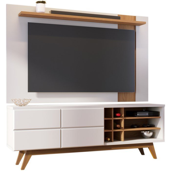 Painel TV 70 Polegadas Leme E Rack 2 Portas Noronha Off White Matte ...