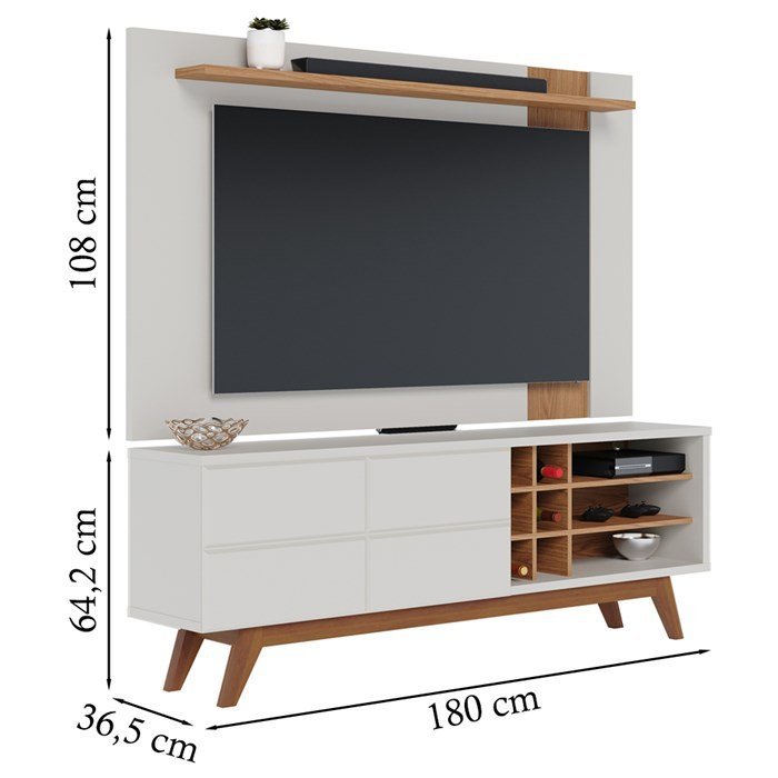 Painel TV 70 Polegadas Leme E Rack 2 Portas Noronha Off White Matte ...