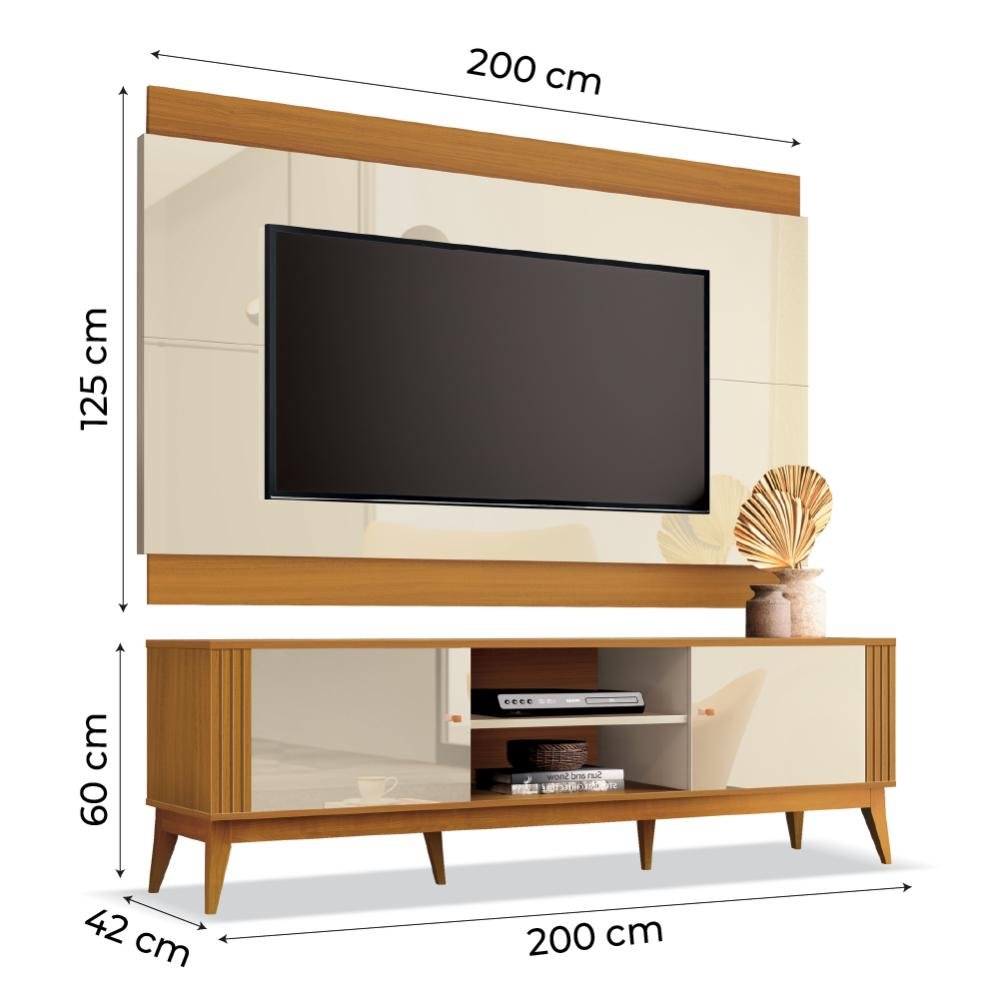 Rack Bancada com Painel para TV de até 75 Polegadas 2,00m Legacy Off White/ Cedro | MadeiraMadeira