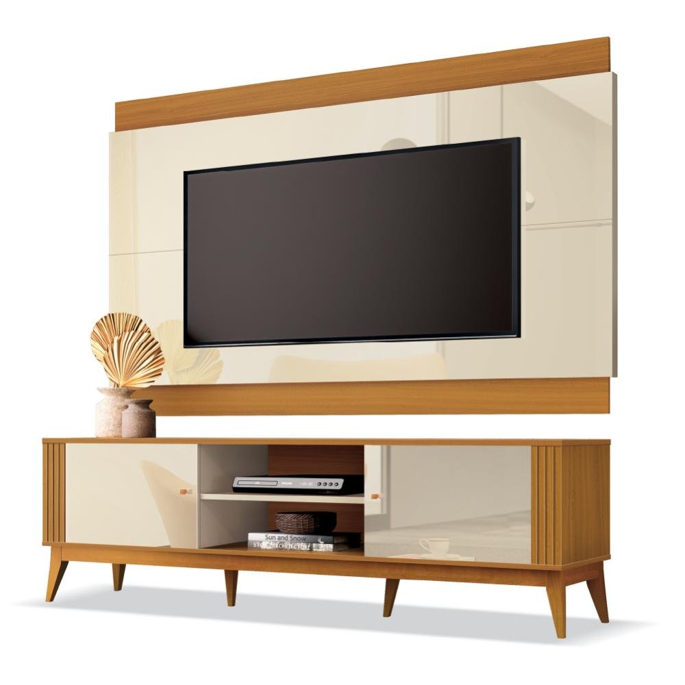 Rack Bancada com Painel para TV de até 75 Polegadas 2,00m Legacy Off White/ Cedro | MadeiraMadeira