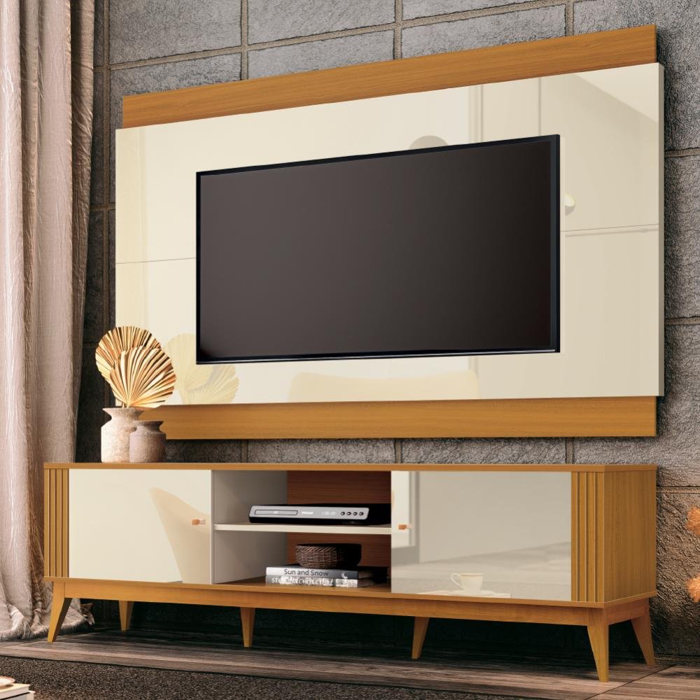 Rack Bancada com Painel para TV de até 75 Polegadas 2,00m Legacy Off White/ Cedro | MadeiraMadeira