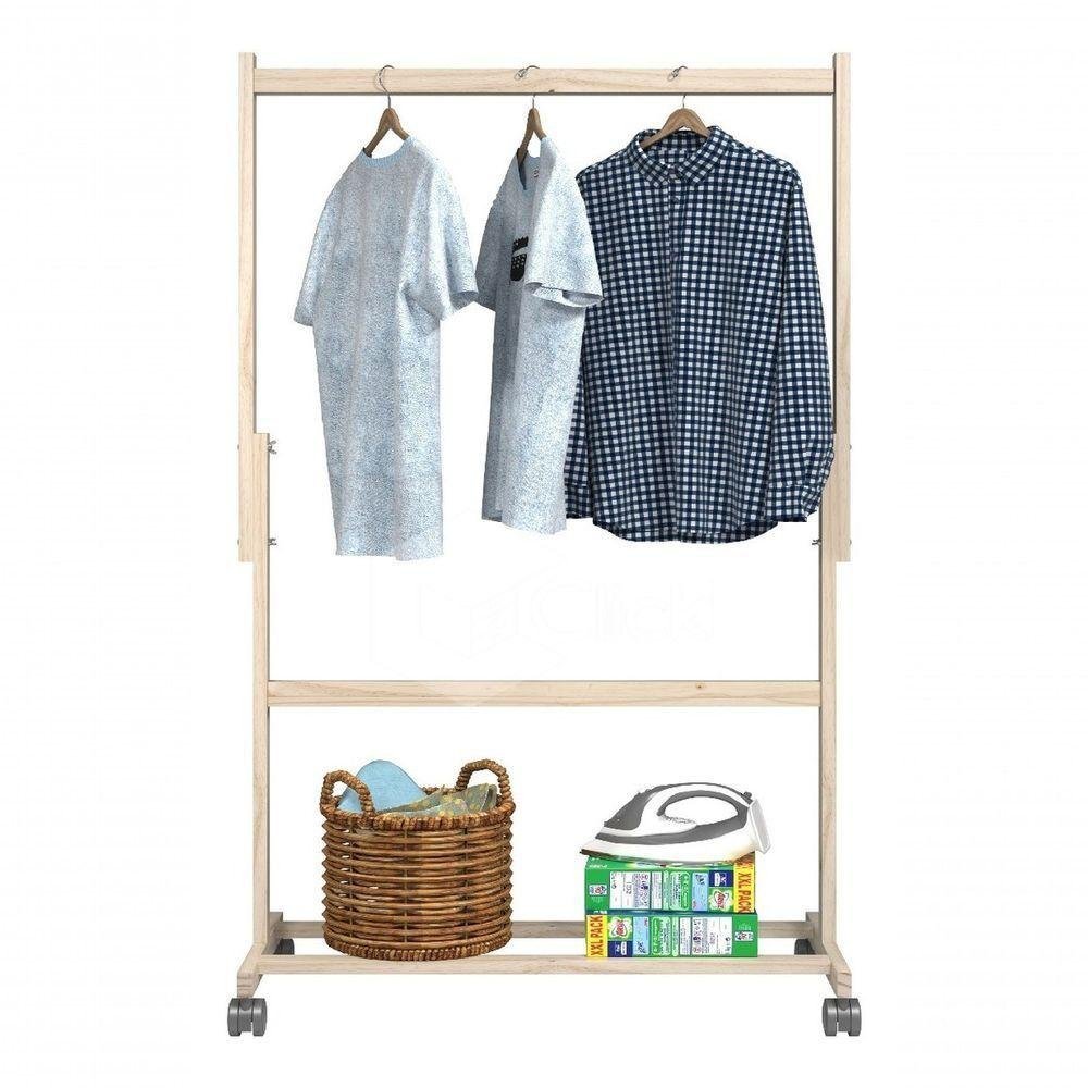 Arara De Madeira Para Loja De Roupa Com Cabideiro E Prateleira ...