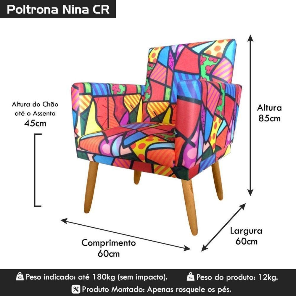 Poltrona Cadeira Nina Encosto Alto Rodapé Romero Britto | MadeiraMadeira