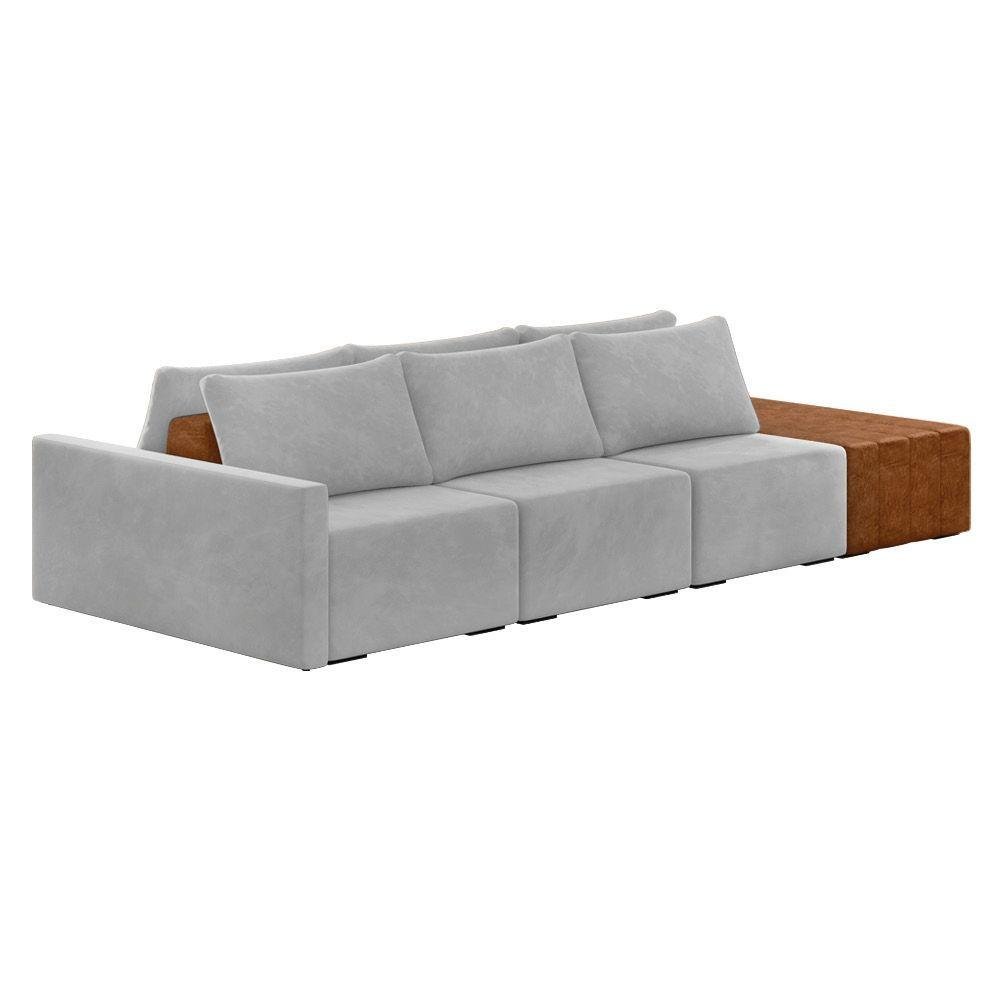 Sofá Ilha 3 Lugares Living 402cm Modulado Lary Veludo K01 Cor Cinza ...