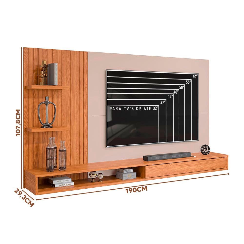Painel Grande Ripado Para TV Até 60 Polegadas Carvalho Nobre Griz Brisa Shop JM | MadeiraMadeira