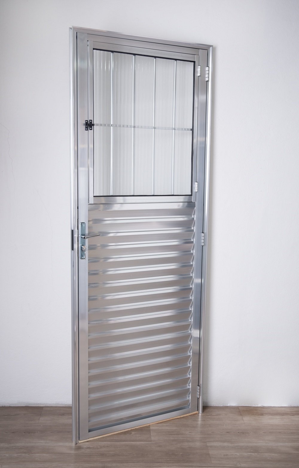 Porta com Grade de Aluminio Brilhante Linha 25 2.10x90cm Esq ...