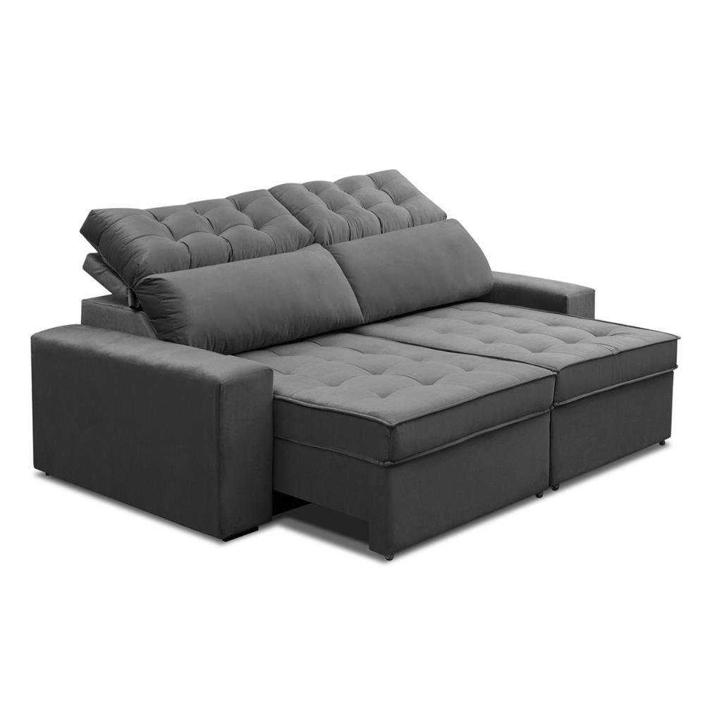 Sofá Thor 4 Lugares Retrátil e Reclinável Veludo Cinza | MadeiraMadeira