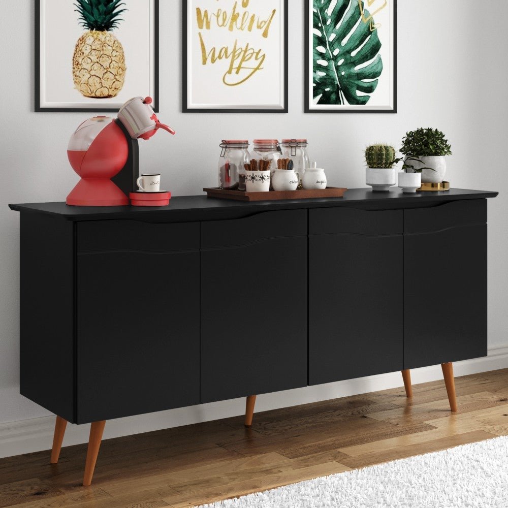 Aparador Buffet 4 Portas Outlet - Preto Fosco | MadeiraMadeira