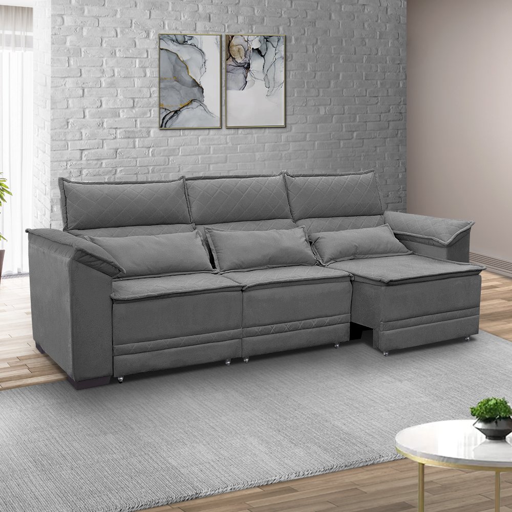 Sofá Prize Inbox com Assento Retrátil e Encosto Reclinável em Tecido ...