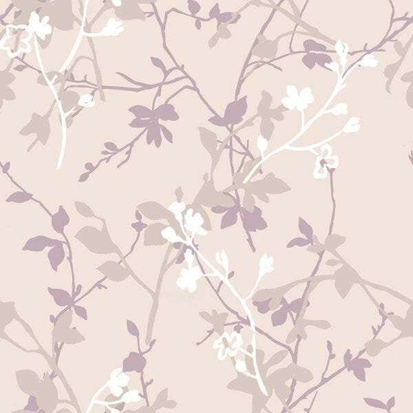 Papel De Parede Simpatia 1714 Floral Folhas Bege Roxo Claro ...