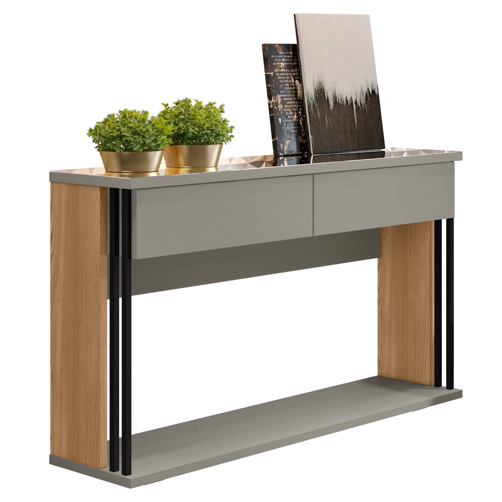 Aparador para Sala de Estar Espelhado 2 Gavetas 136cm Luxe L06 Amêndoa/Titânio - Mpozenato ...