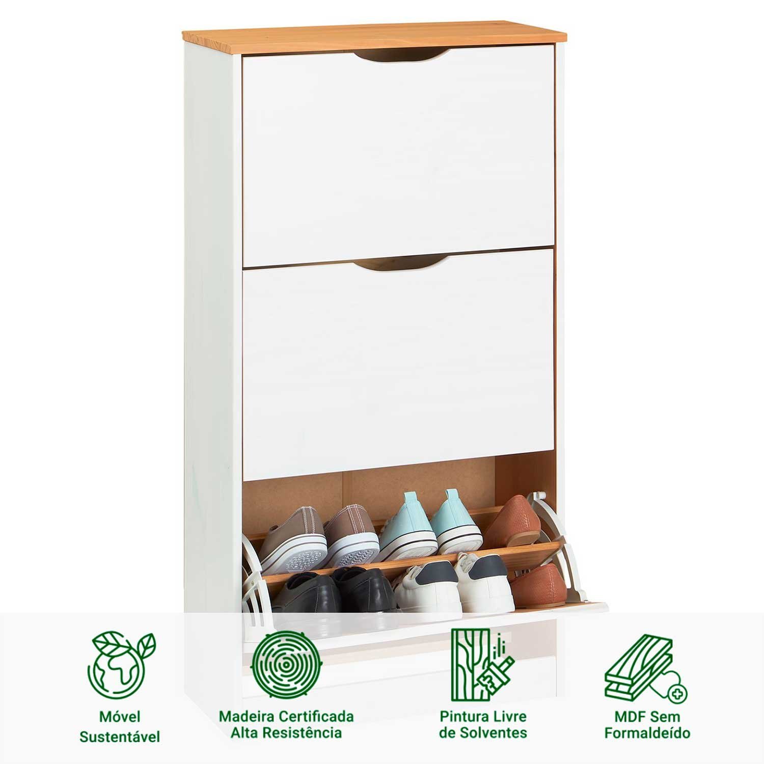 Sapateira em Madeira Maciça 3 Portas 18 Pares Basil IDIMEX | MadeiraMadeira