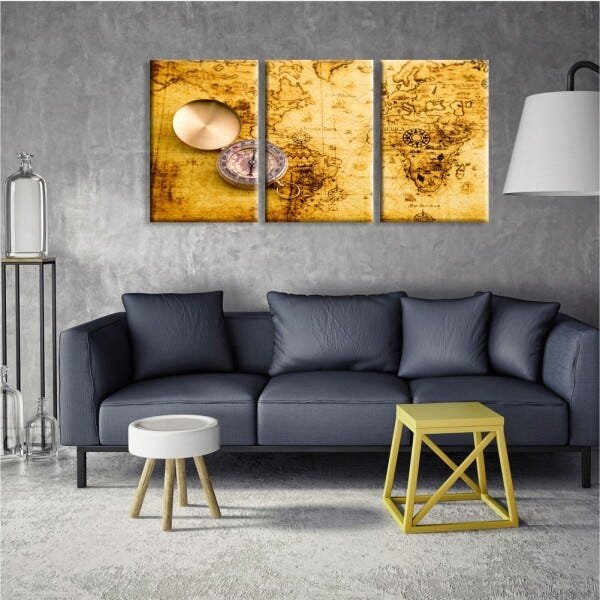 Kit 3 Telas Canvas Mapa Mundi Vintage | MadeiraMadeira