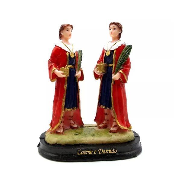 Imagem de São Cosme E Damião Escultura Resina Estatua Santo 15 cm ...