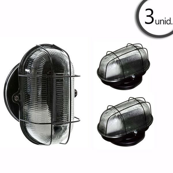 Kit 3 Luminária Arandela Tartaruga Ferro Preta Externa | MadeiraMadeira