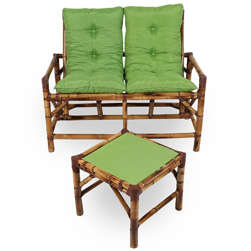Kit Sofá de Bambu 2 Lugares com Almofadas Verde | MadeiraMadeira