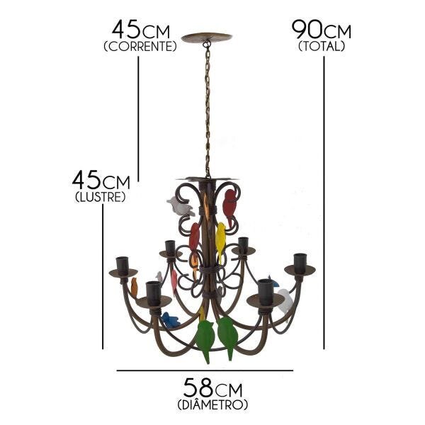 Lustre De Ferro Colorido Decorado com Pássaros Artesanais Modernos ...