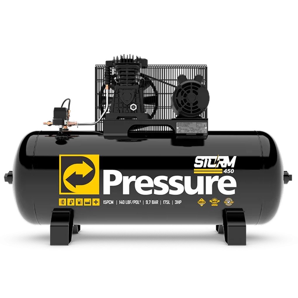 Compressor Pressure Storm 450 175 Litros 140 Libras 3 cv Monofásico ...