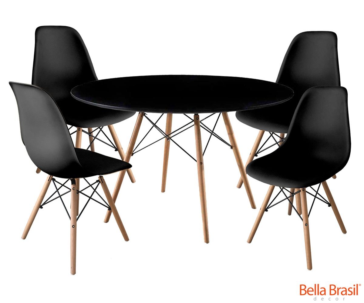 JOGO DE MESA DE JANTAR EAMES TAMPO PRETO BORDA PINTADA GOFRATO 120CM ...