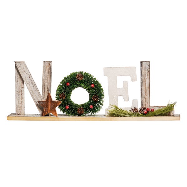 Enfeite Natal Para Mesa Noel em Madeira Branco e Verde 50cm ...