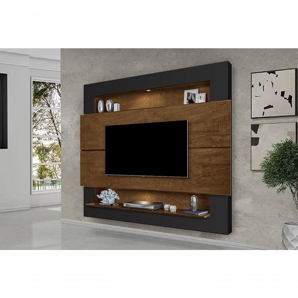 Painel Para Tv 75" Com Nicho E Prateleira 163 Malbec Preto | MadeiraMadeira