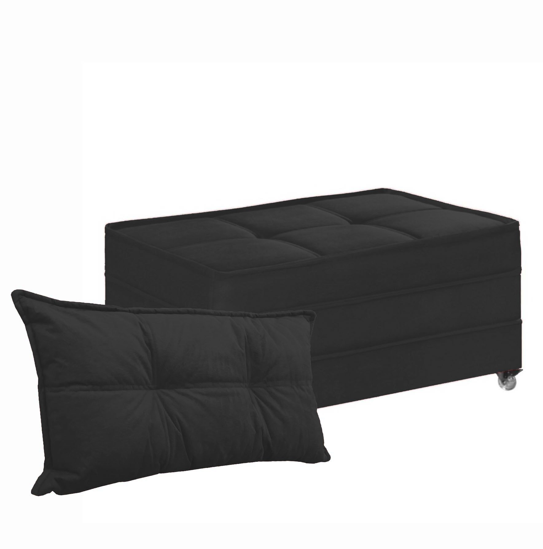 Puff Cama Solteiro Dobrável com Almofada - Suede Preto | MadeiraMadeira