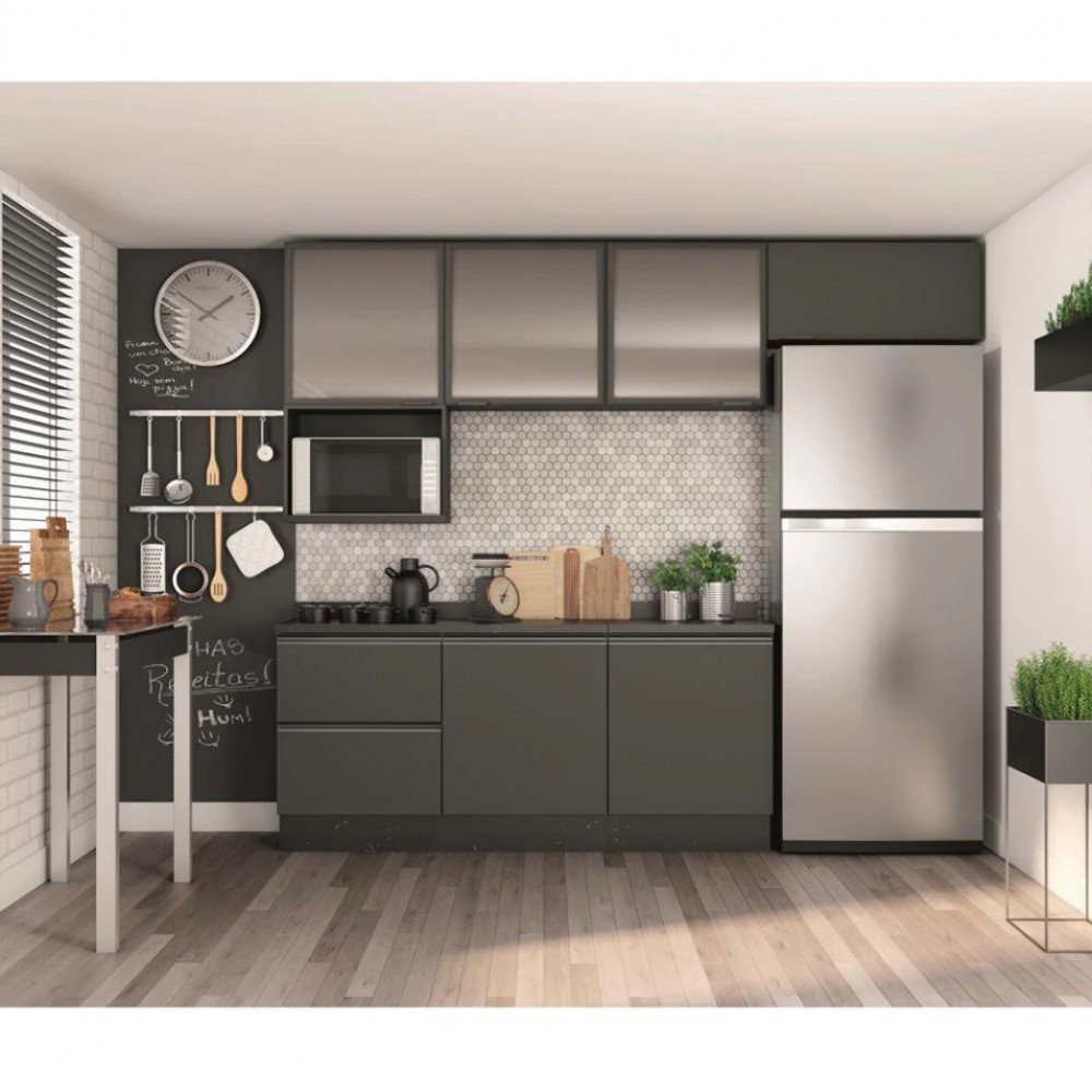 Cozinha Completa Bartira Linea 6 Portas, 3 Gavetas, Portas de Vidro e ... Cozinha Completa Bartira Linea 6 Portas, 3 Gavetas, Portas de Vidro e ...