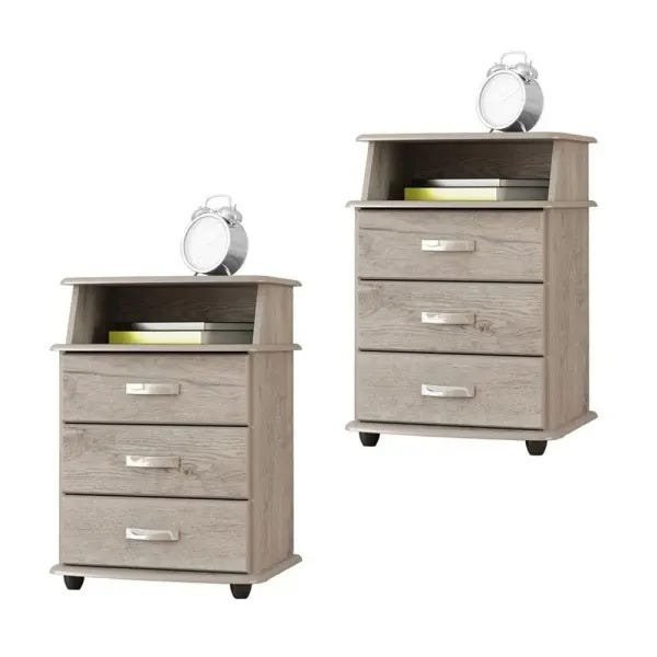 Kit 2 Mesa de Cabeceira Luxo com 3 gavetas cada - Carvalho Bianco ...