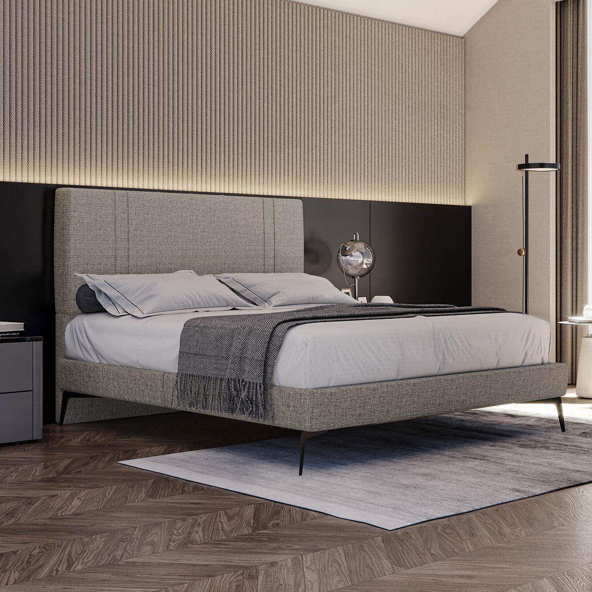 Base Bipartida Slim King em Linho Marrom com Cabeceira Skybox ...