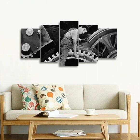 Quadro Charlie Chaplin Comédia Engrenagens Mosaico | MadeiraMadeira
