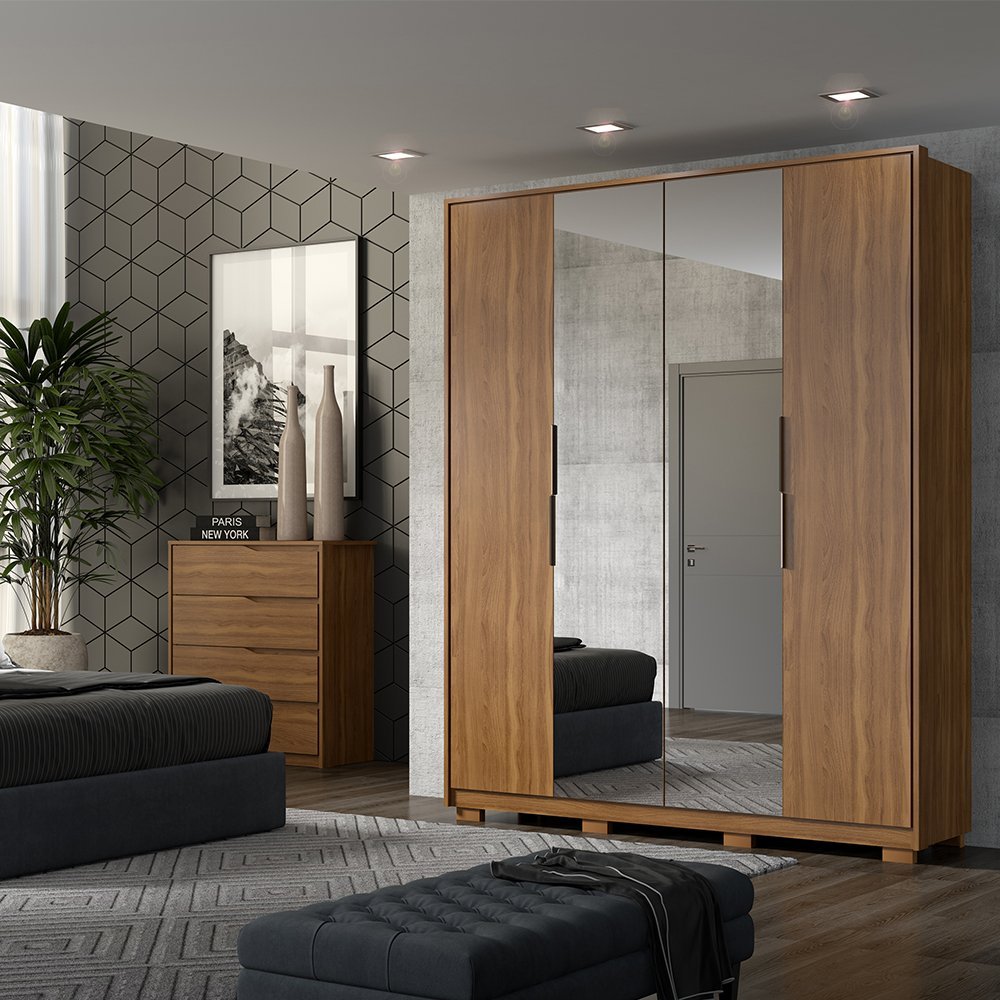 Guarda-Roupa Roupeiro de Casal Luna com Pés 4 Portas com 2 Espelhos ...