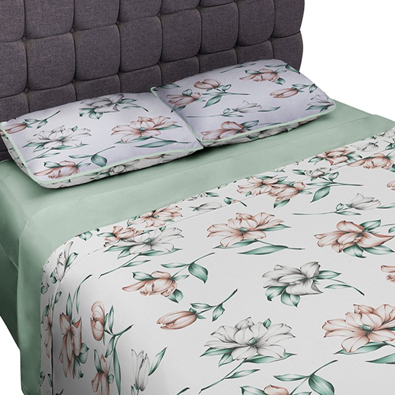 Jogo de Cama Tecebem King Malha Aurora 4 pçs Premium Estampado Verde ...