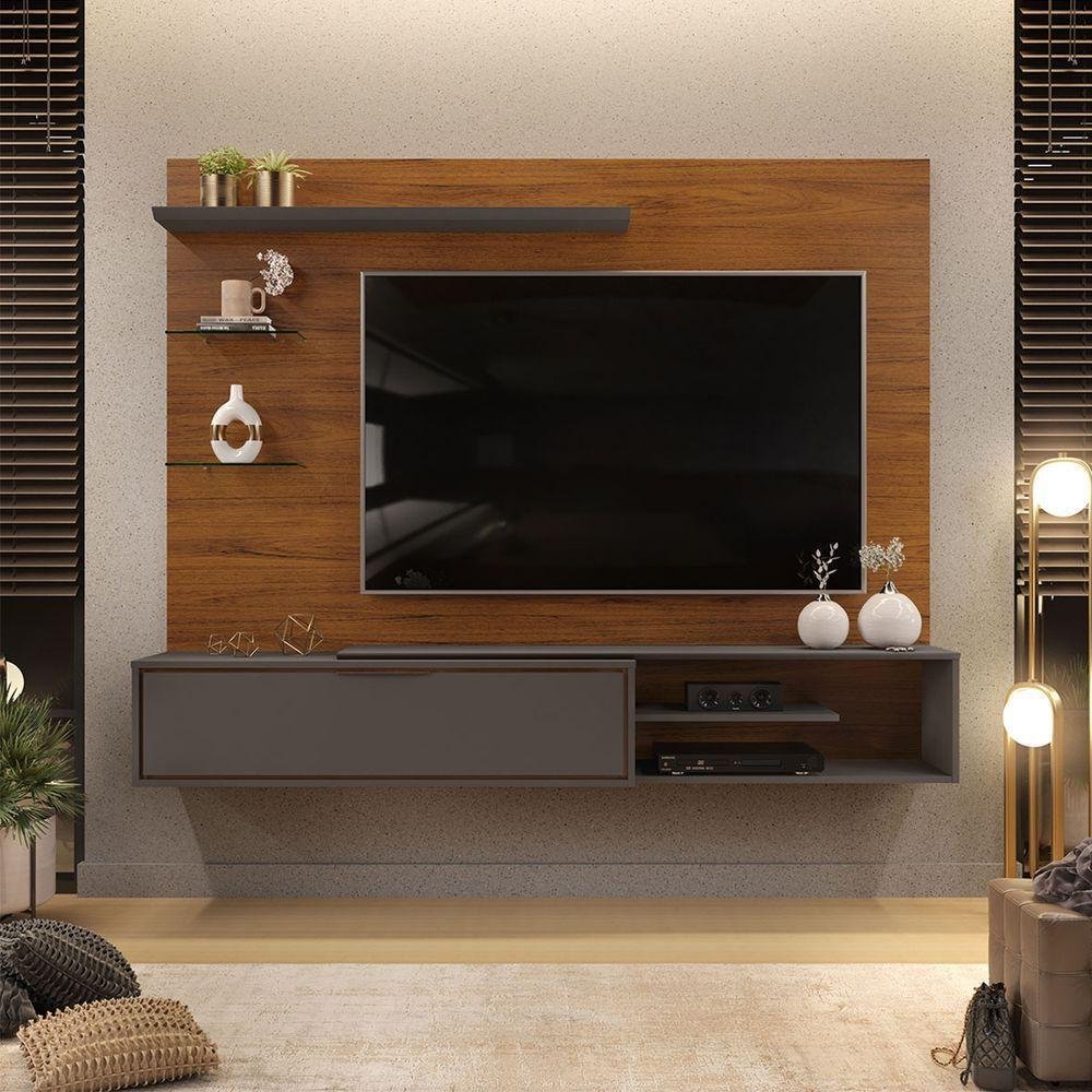 Painel Para Tv Até 60" Dj Móveis Cor Freijó/cinza Urbano | MadeiraMadeira