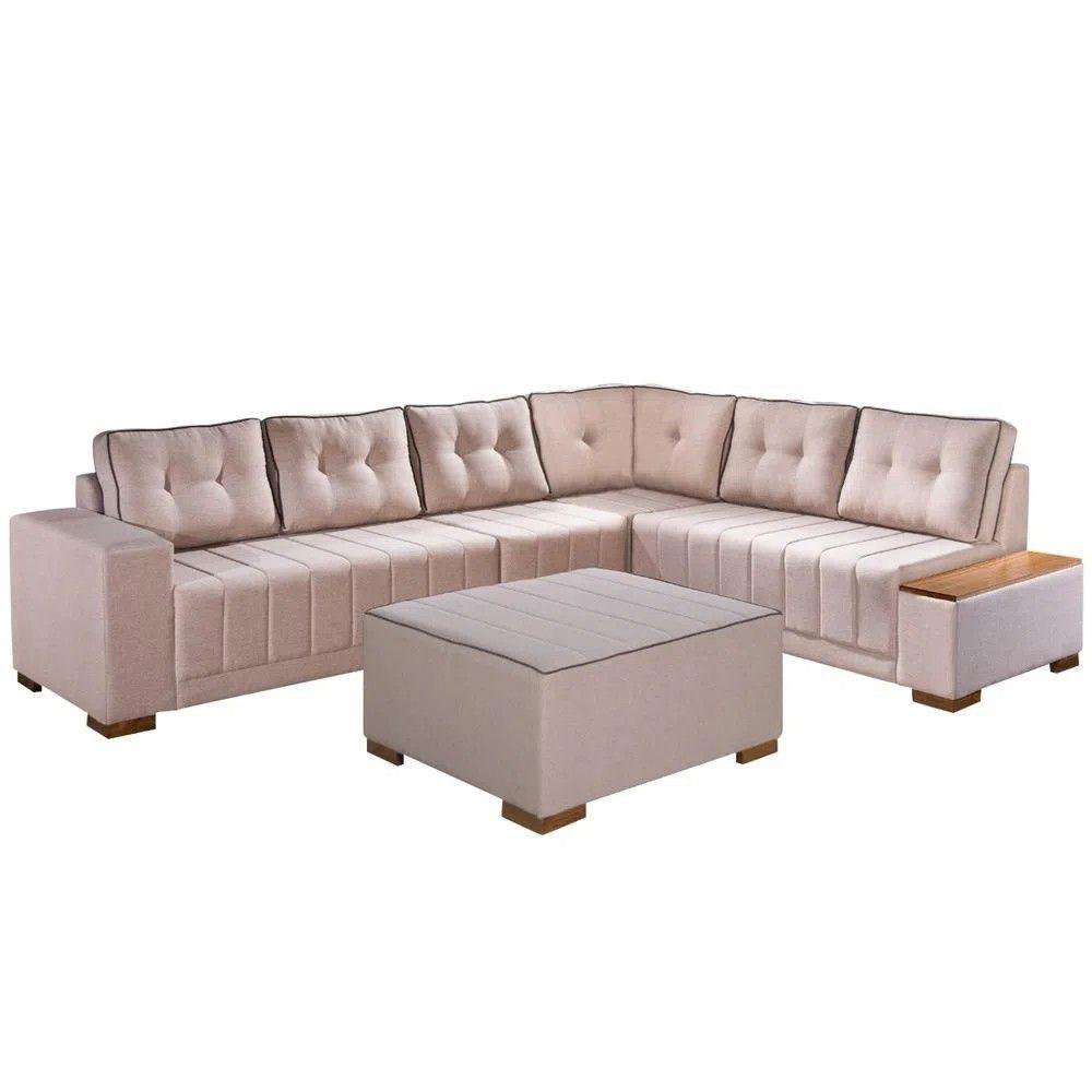 Sofá Canto Com Puff Blumenau Bege | MadeiraMadeira