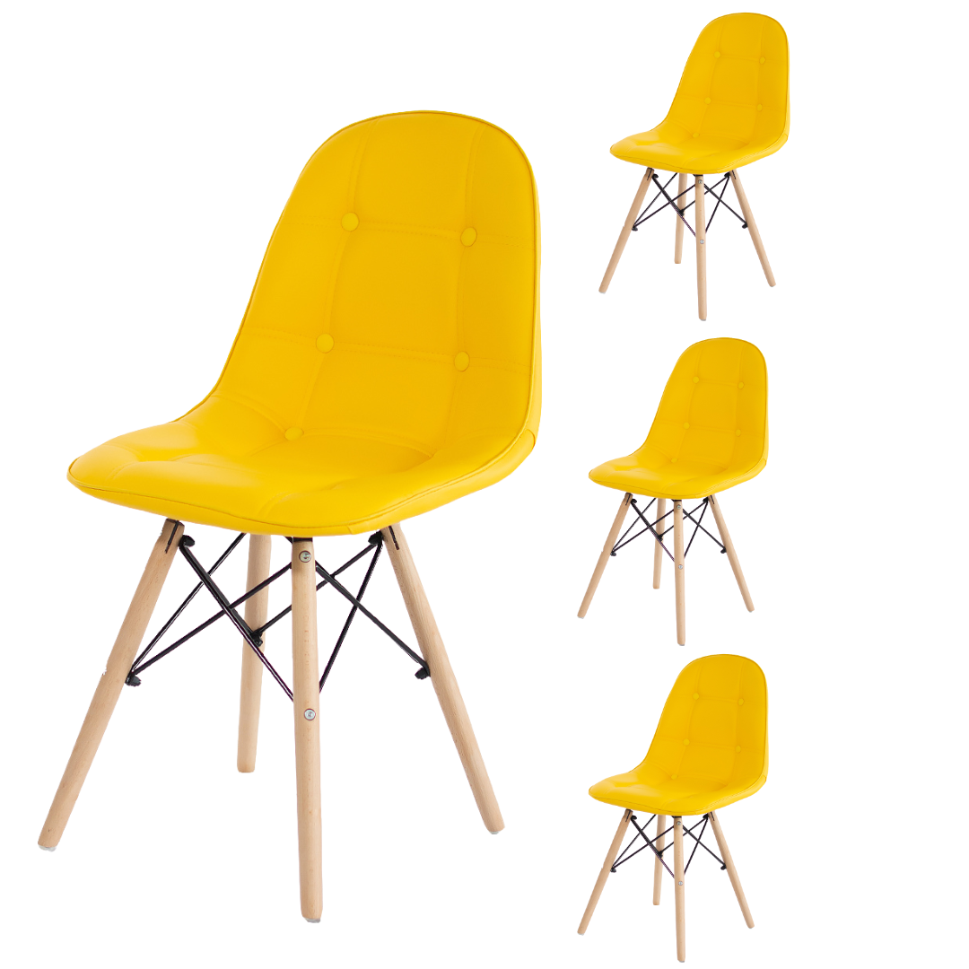 Kit 4 Cadeiras Eames Eiffel Estofada Botonê 130c Cor:amarelo ...