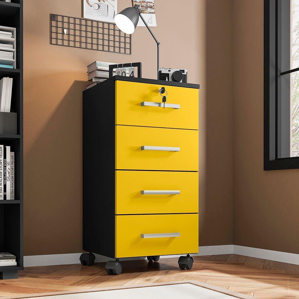 Gaveteiro Office Maya L01 Preto Black/Amarelo | MadeiraMadeira