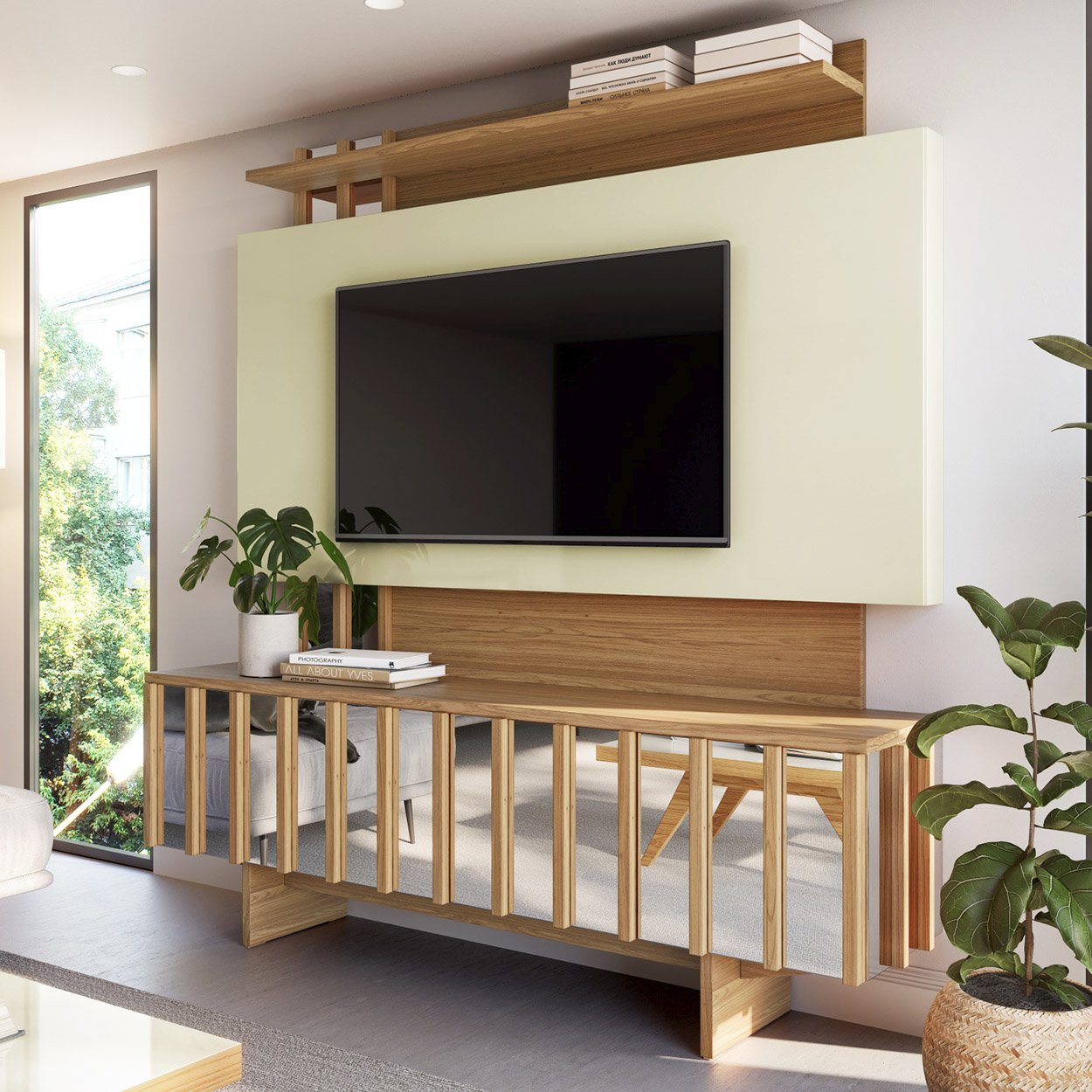 Rack Com Painel 1,85m Ripado Espelhado Dalla Costa 100% MDF: Freijó com ...