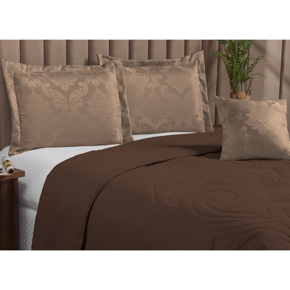 Kit Edredom Acordes Queen Jacquard Microfibra 5 Peças - Tabaco ...
