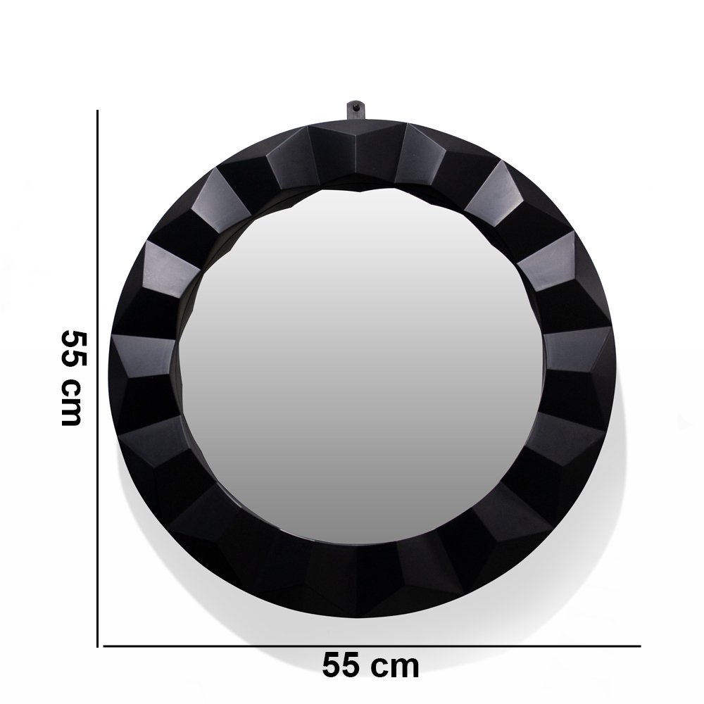 Espelho Decorativo Redondo com Moldura de Plastíco 3D Preto 55x55 cm - Indo Decor | MadeiraMadeira