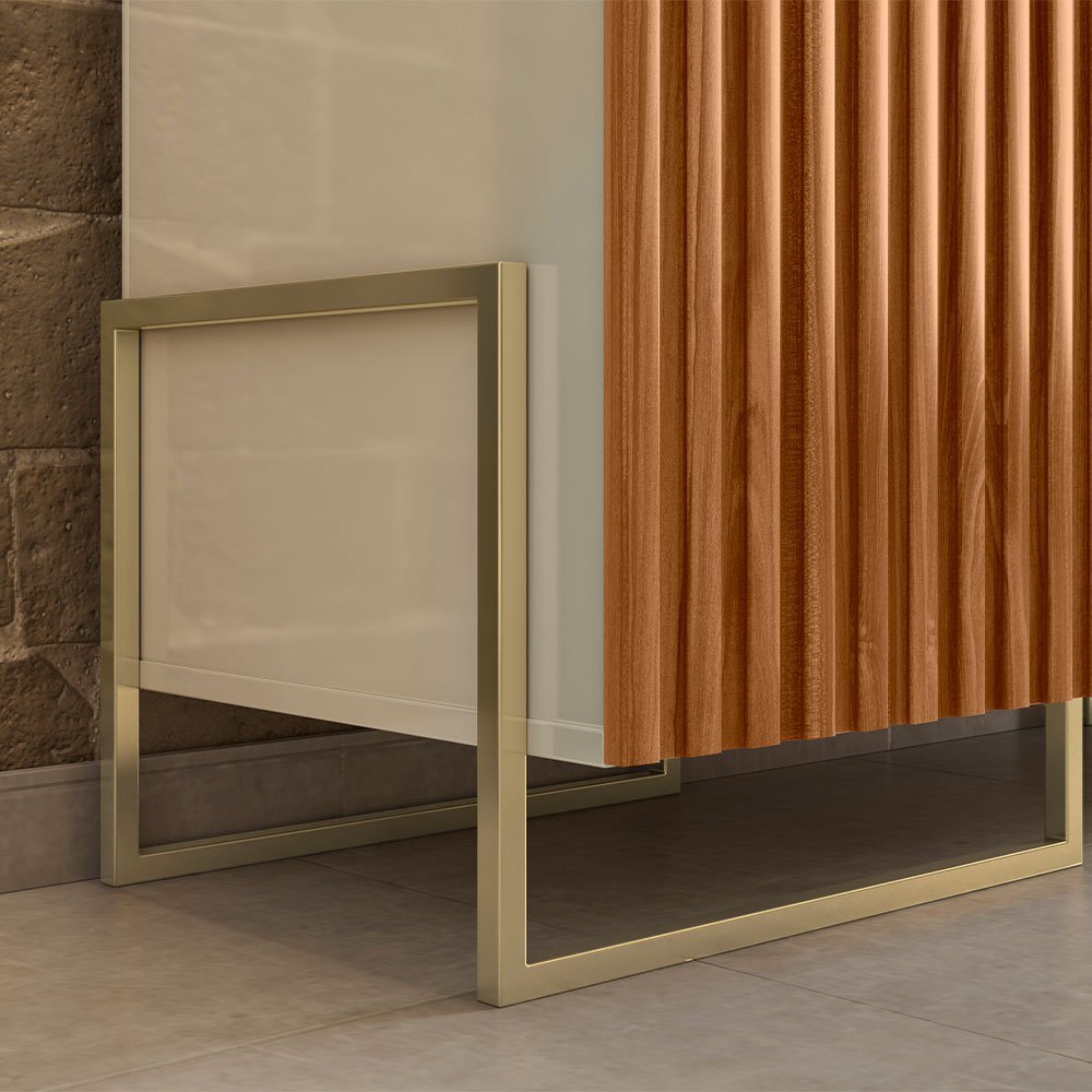 Balcão Buffet Aparador Decorativo 130cm Palestra Ripado MDP/MDF Mel/Off ...