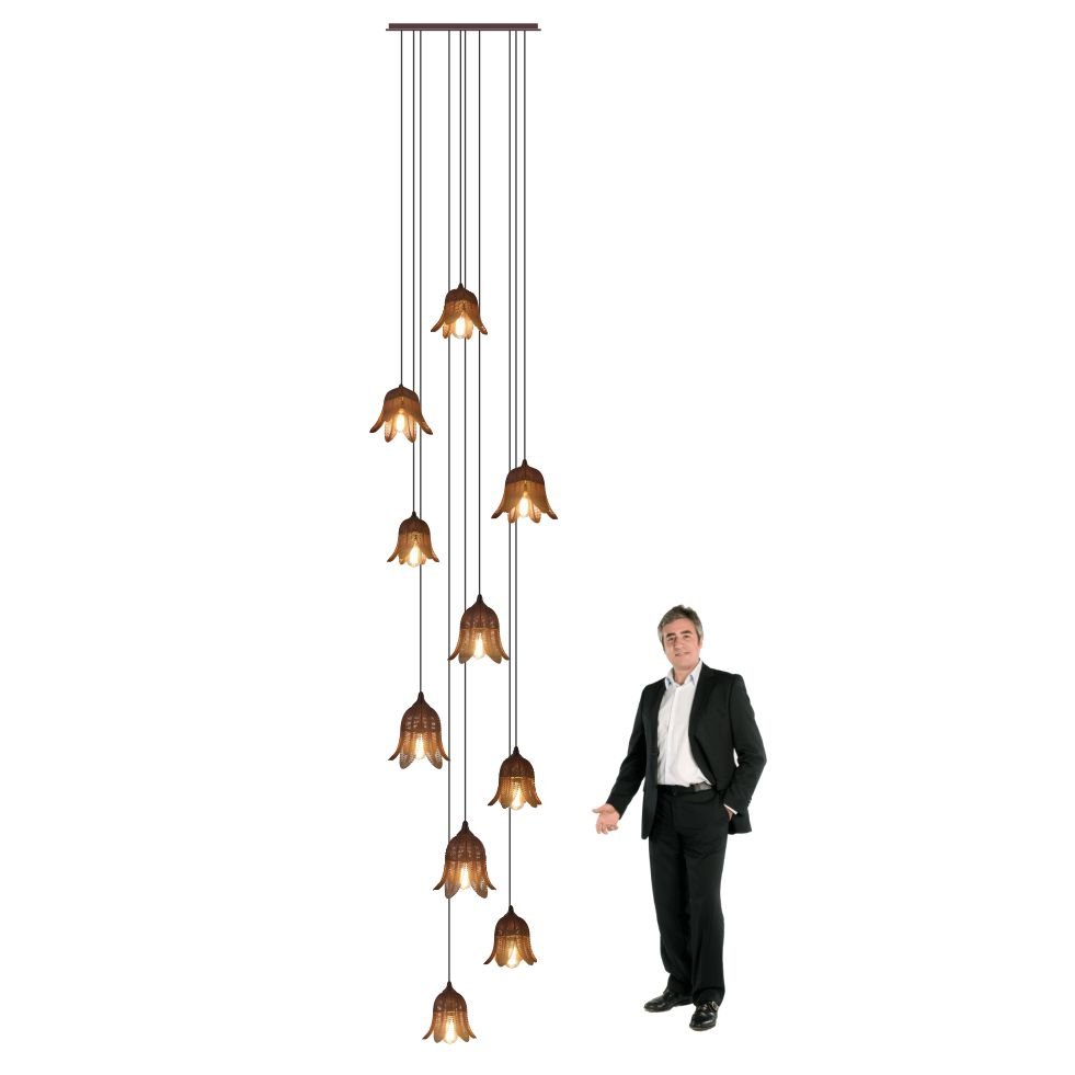 Lustre Pendente Para Sala Pé direito Alto Duplo Flora Marrom ...