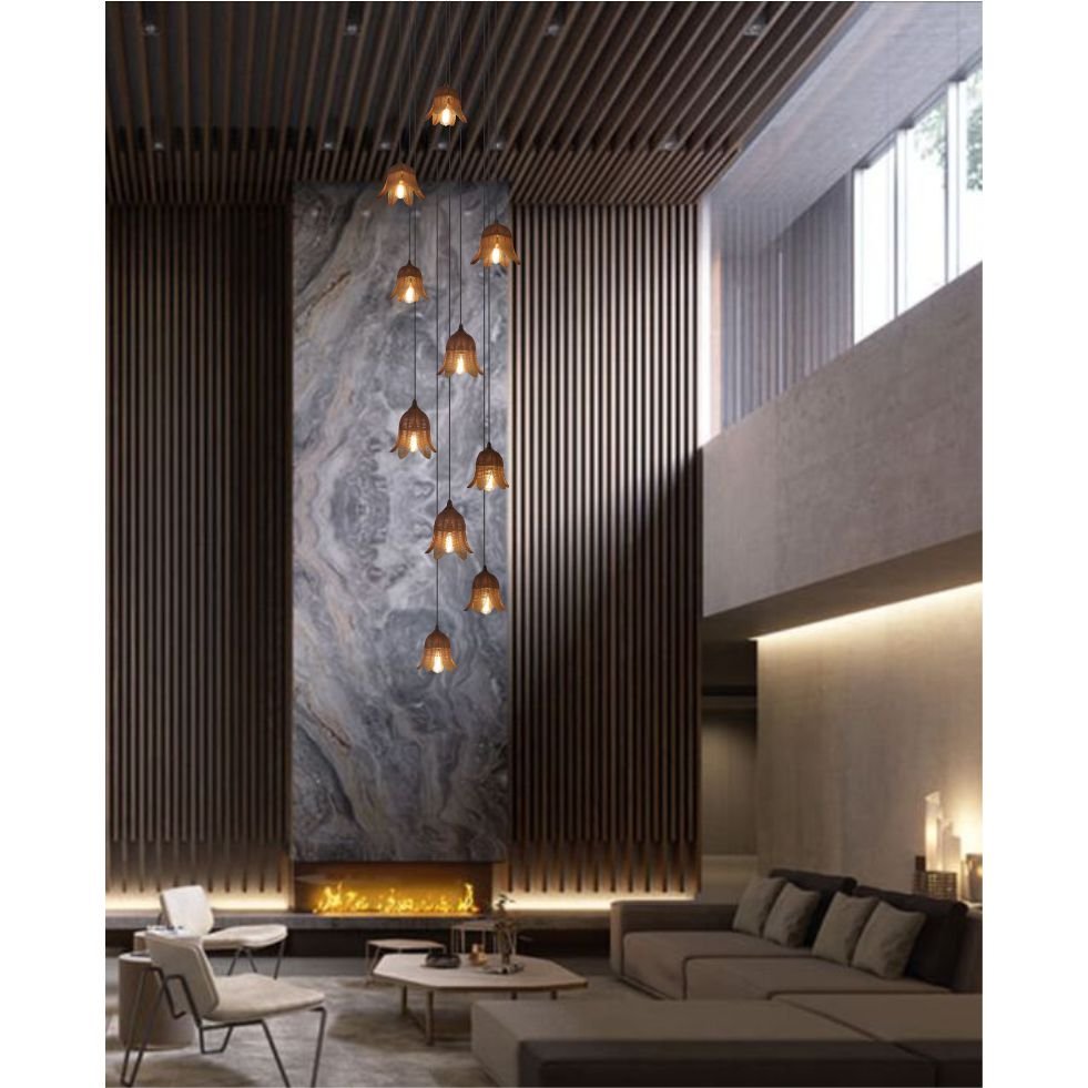 Lustre Pendente Para Sala Pé direito Alto Duplo Flora Marrom ...