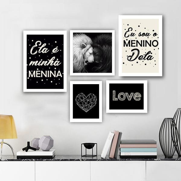 Kit 5 Quadros decorativos Quarto casal amor com Vidro molduras ...
