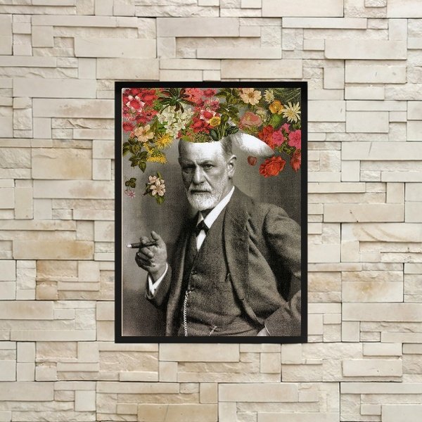 Quadro Decorativo Freud Com Flores 45x34cm:Madeira preta | MadeiraMadeira