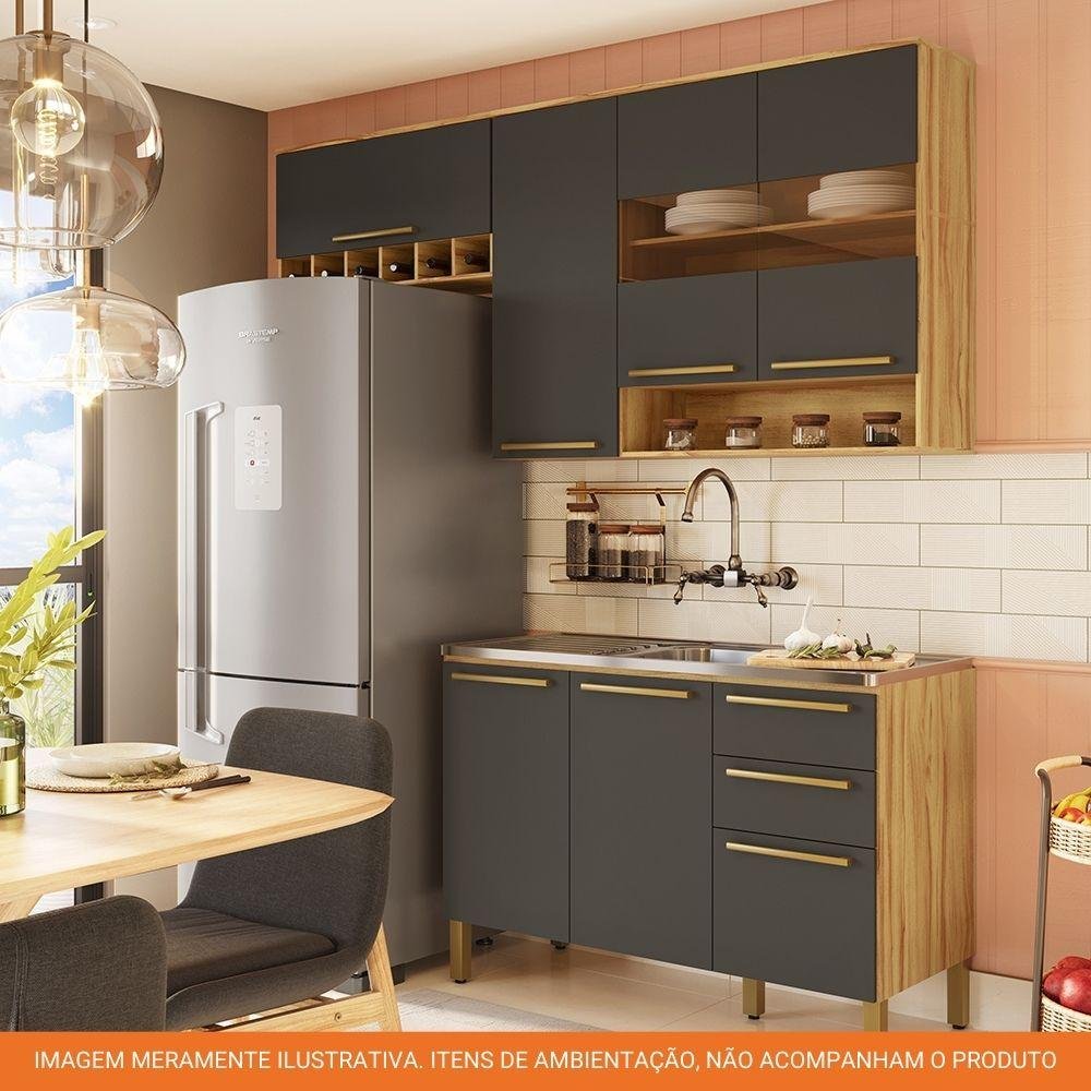 Cozinha Compacta 100% Mdf com 3 Peças 7 Portas 2 Gavetas Napoli Prime ...