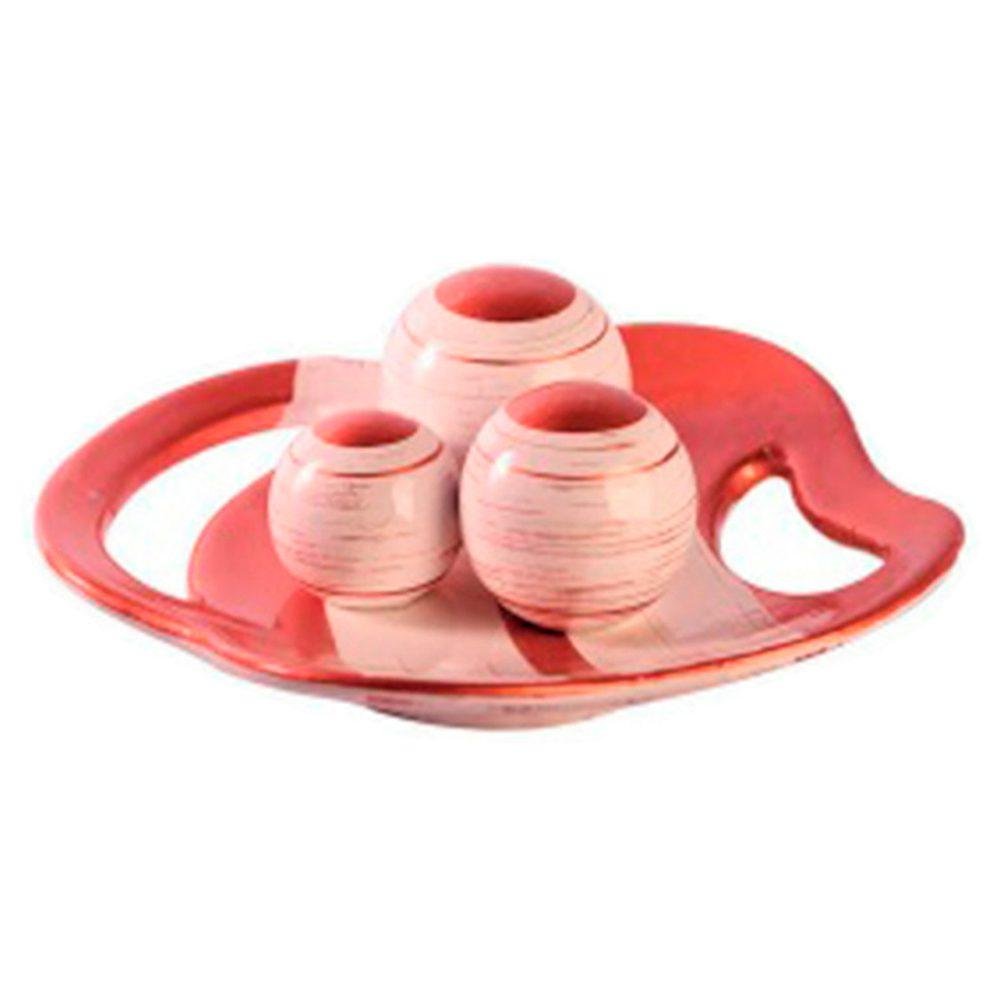 Centro de Mesa Prato Oval 3 Esferas em Cerâmica - Bronze | MadeiraMadeira